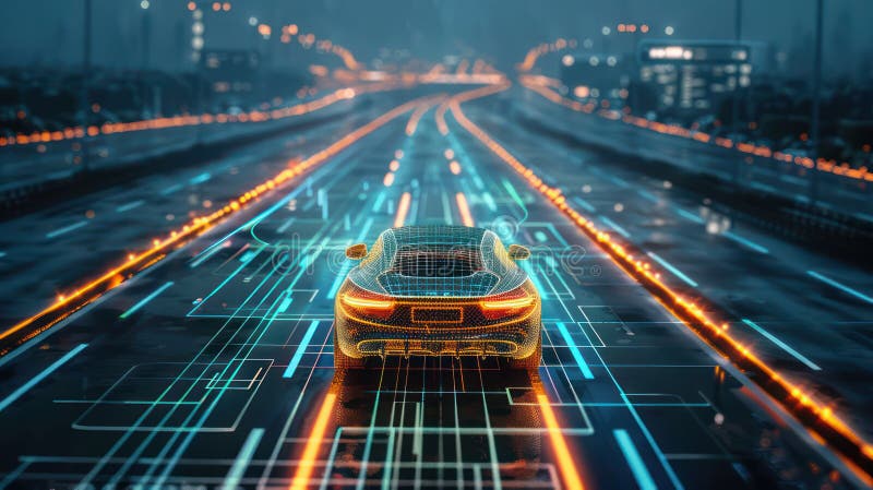 Futuristic Car Driving on a Highway with Light Lines Created with ...