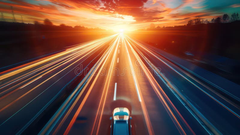 Futuristic Car Driving on a Highway with Light Lines Created with ...