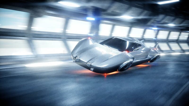Futuristic Car Fast Driving in Sci Fi Tunnel, Coridor. Concept of ...