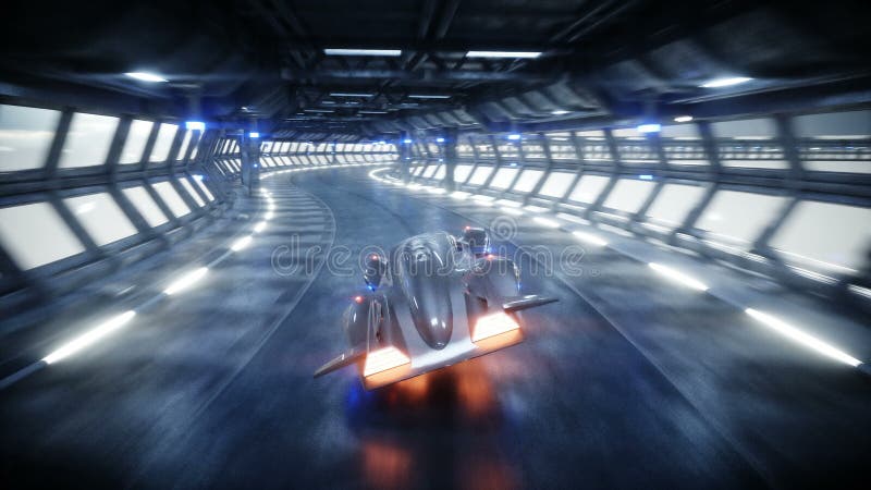 Futuristic Car Fast Driving in Sci Fi Tunnel, Coridor. Concept of ...