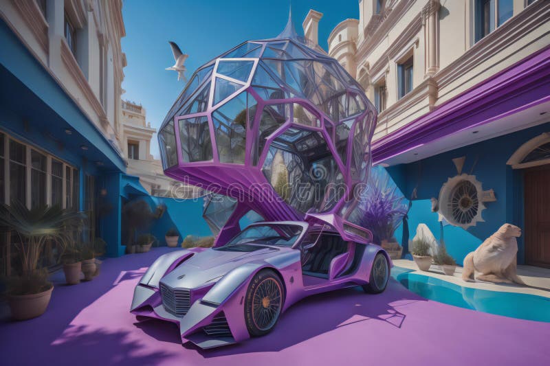 A Futuristic Car in Front of a Fantasy House. Generative Ai Stock ...