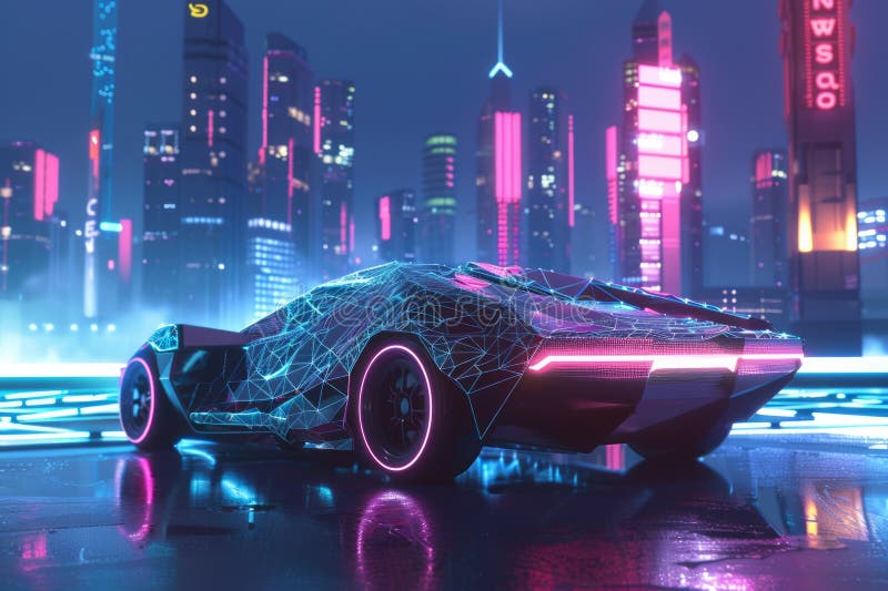 Futuristic Car of Glowing 3d Triangular Polygons Stock Photo - Image of ...