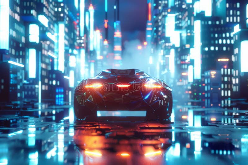 Futuristic Car of Glowing 3d Triangular Polygons Stock Image - Image of ...