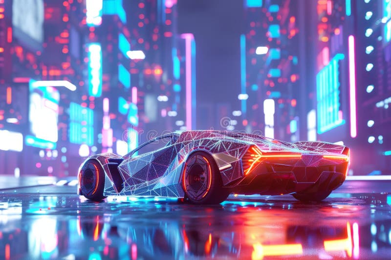 Futuristic Car of Glowing 3d Triangular Polygons Stock Photo - Image of ...