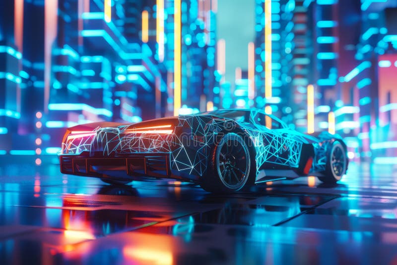 Futuristic Car of Glowing 3d Triangular Polygons Stock Illustration ...