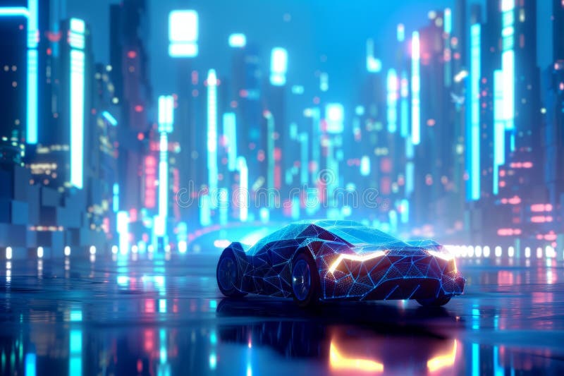 Futuristic Car of Glowing 3d Triangular Polygons Stock Illustration ...