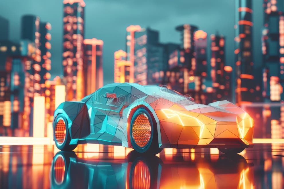 Futuristic Car of Glowing 3d Triangular Polygons Stock Illustration ...