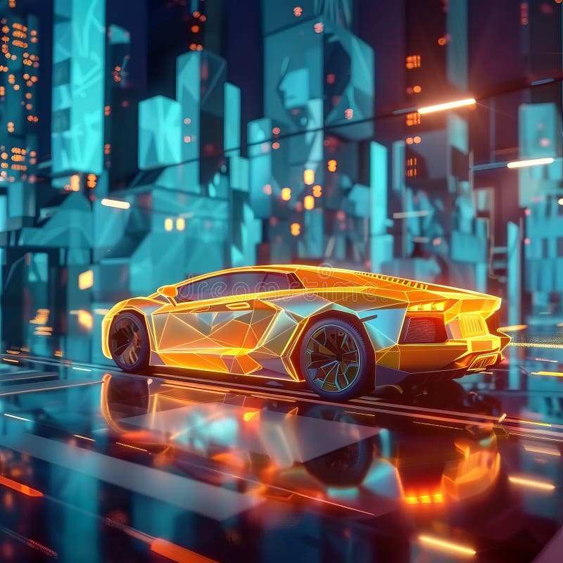 Futuristic Car of Glowing 3d Triangular Polygons Stock Photo - Image of ...