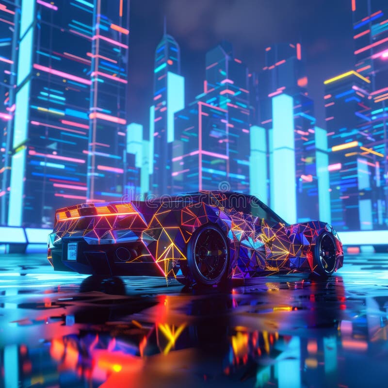 Futuristic Car of Glowing 3d Triangular Polygons Stock Photo - Image of ...