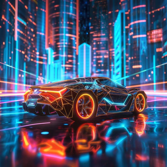 Futuristic Car of Glowing 3d Triangular Polygons Stock Image - Image of ...