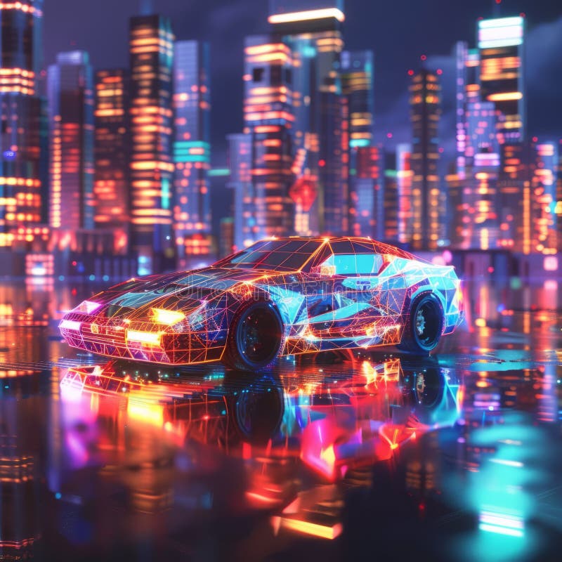 Futuristic Car of Glowing 3d Triangular Polygons Stock Photo - Image of ...