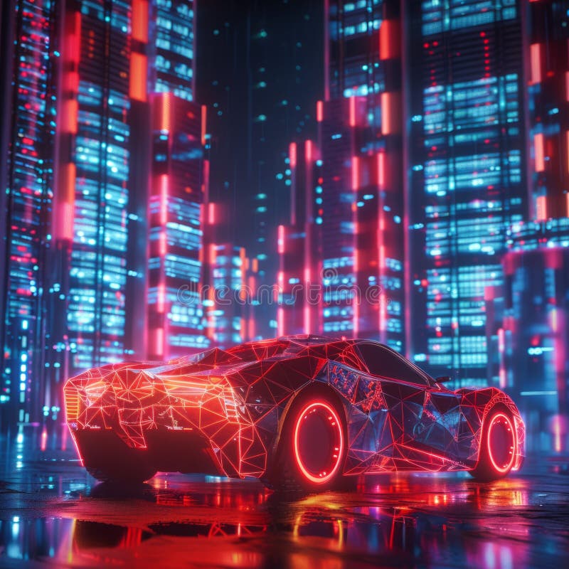 Futuristic Car of Glowing 3d Triangular Polygons Stock Image - Image of ...
