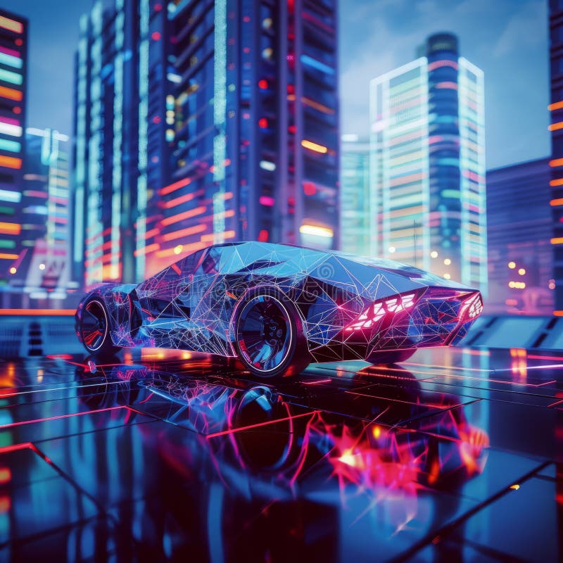 Futuristic Car of Glowing 3d Triangular Polygons Stock Image - Image of ...