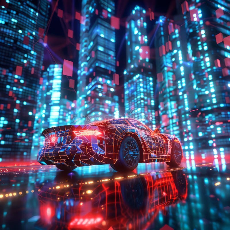 Futuristic Car of Glowing 3d Triangular Polygons Stock Image - Image of ...