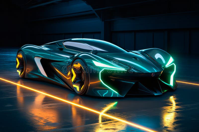 A Futuristic Car with Glowing Floor Lights Stock Image - Image of ...