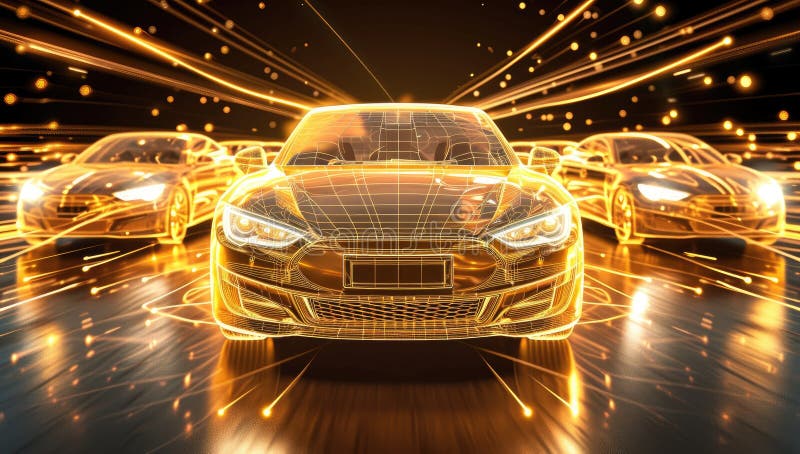 Futuristic Car Glowing with Radiant Lights Stock Illustration ...
