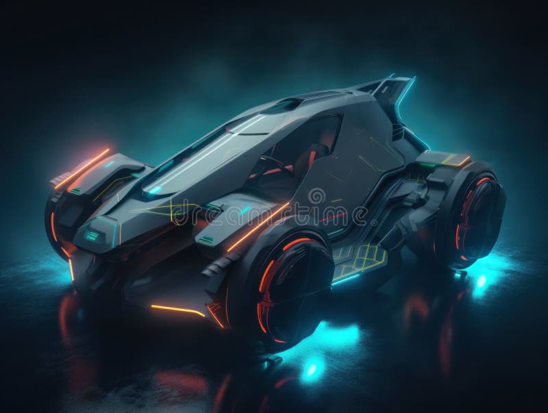 A Futuristic Car with Glowing Wheels on a Dark Surface. Generative AI ...