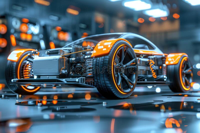 Futuristic Car with Glowing Wheels on Reflective Surface, Suitable for ...