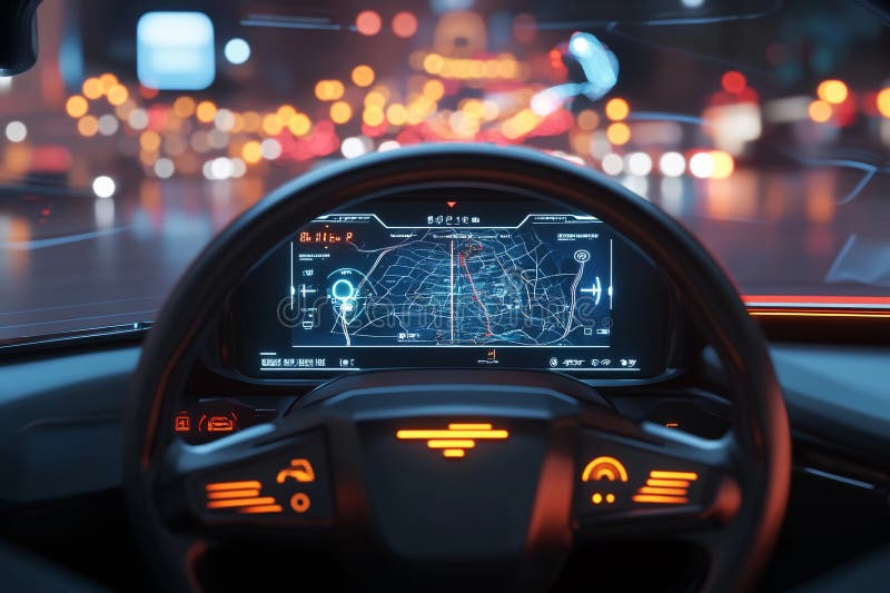 Futuristic Car Heads-up Display Showcasing Speed and Navigation in a ...