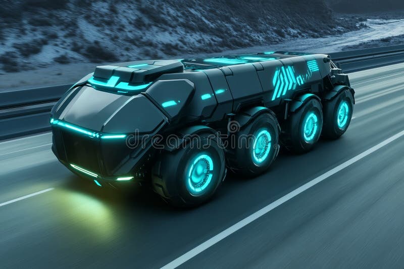 Futuristic Car with Illuminated Design Elements Driving Along a ...