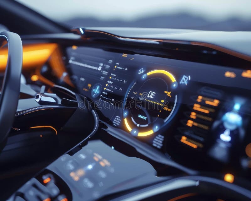 Futuristic Car Interface Featuring a 3D Head Up Display Stock ...
