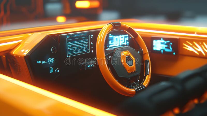 Futuristic Car Interior Advanced Dashboard with Neon Lights. Digital ...