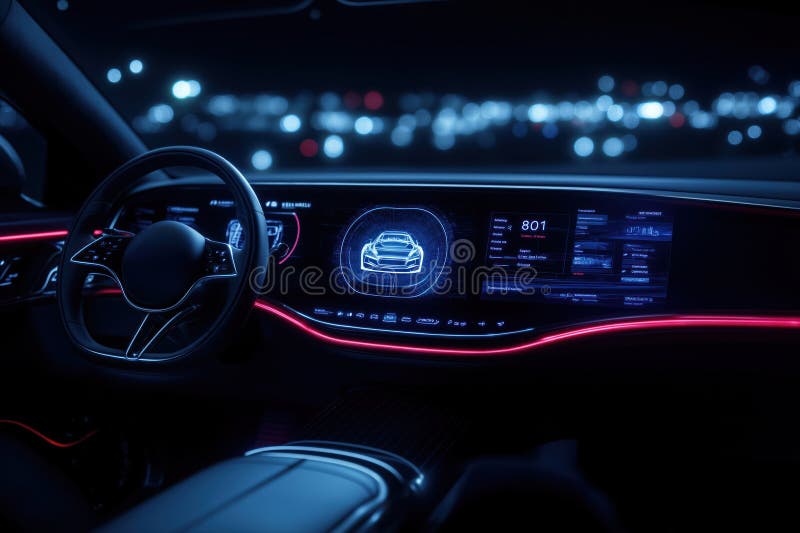 Futuristic Car Interior Design. Modern Vehicle Dashboard with Neon ...