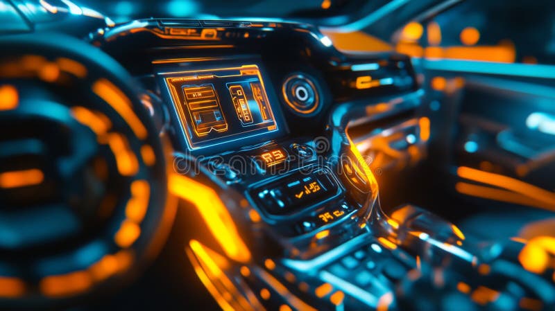 Futuristic Car Interior Featuring Glowing Dashboard Lights. Innovative ...