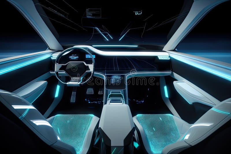 Futuristic Car Interior with Holographic Display, Floating Touchscreens ...