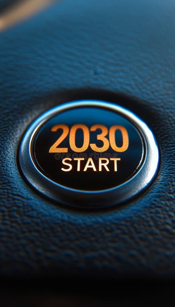 Futuristic Car Interior with Illuminated Start Engine Button on Black ...