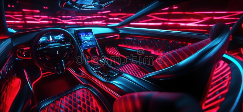 Futuristic Car Interior Neon Lighting High Tech Dashboard Design Stock ...