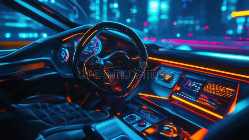 Futuristic Car Interior with Neon Lights and Modern Dashboard Design at ...