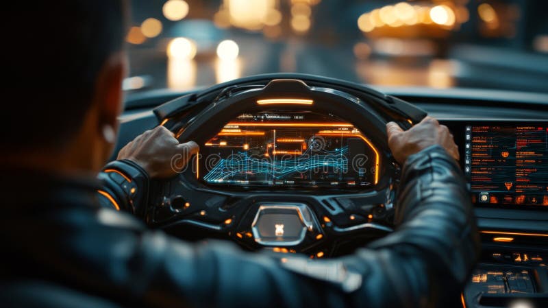 Futuristic Car Interior at Night: Driver S Perspective Stock Illustration - Illustration of ...