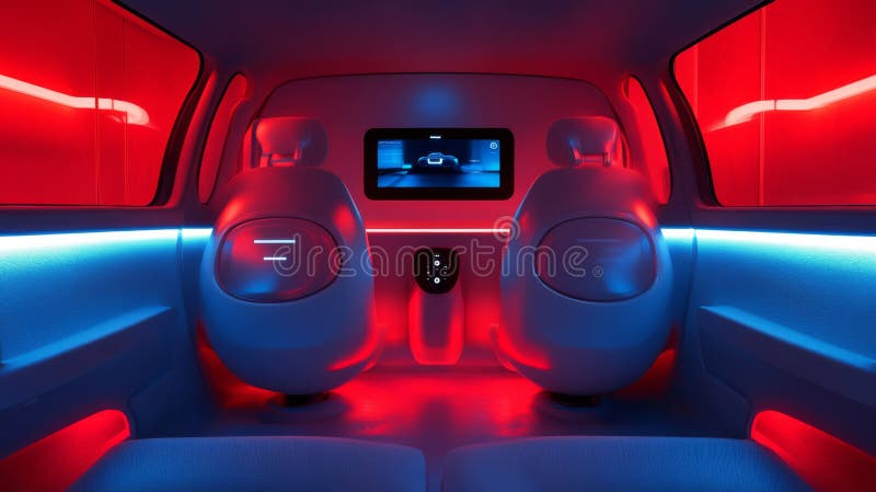 Futuristic Car Interior with Red and Blue Ambient Lighting Stock ...