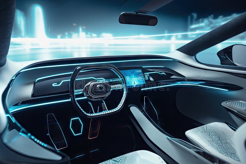 Futuristic Car Interior with Touch Screen Interfaces and Holographic ...