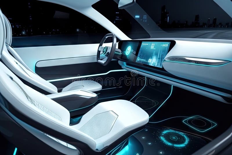Futuristic Car Interior with Touch Screen Interfaces and Holographic ...