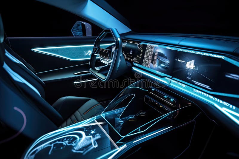 Futuristic Car Interior with Touch-sensitive Controls and Holographic ...