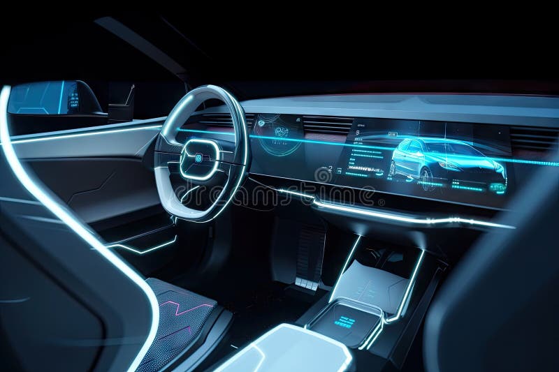 Futuristic Car Interior with Touch-sensitive Controls and Holographic ...
