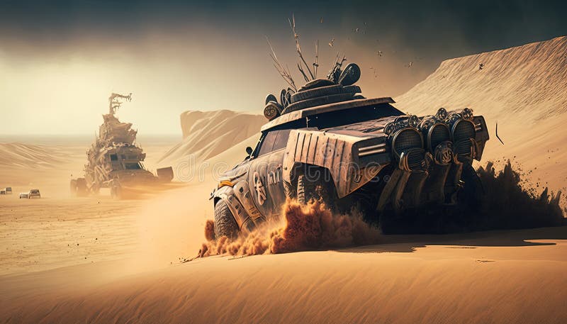 Futuristic Car with Intricate Design, Moving Fast in the Desert ...