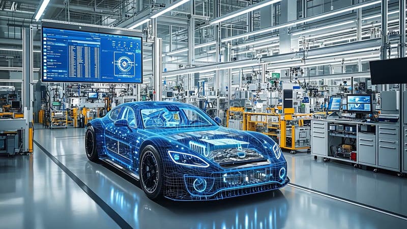 Futuristic Car Manufacturing Facility Showcasing Digital Technology and ...