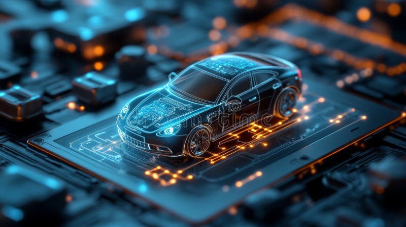 Futuristic Car on Microchip Circuit Board Stock Illustration ...