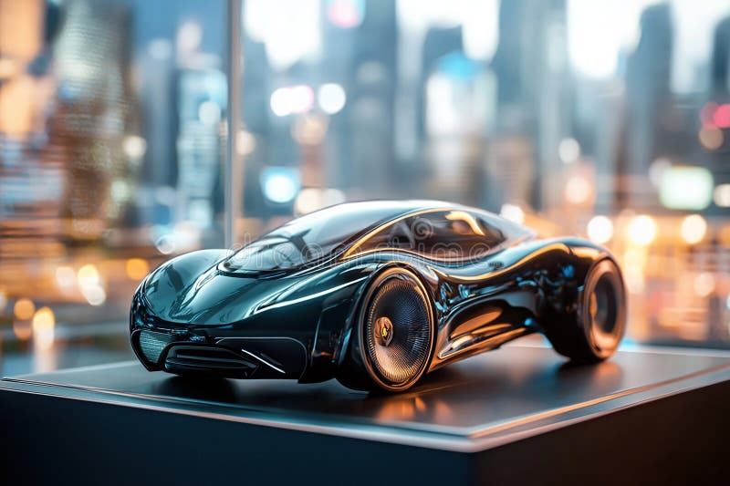 Futuristic Car Model in the Streets of a Modern City of the Future. Ai ...