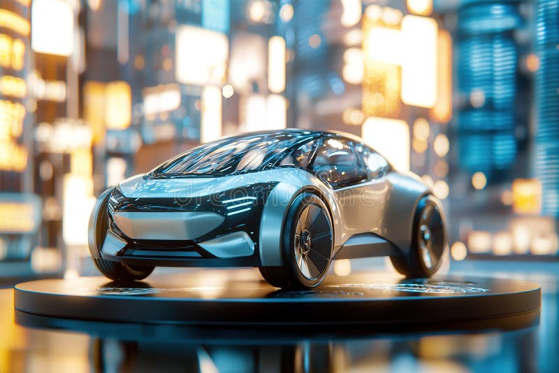 Futuristic Car Model in the Streets of a Modern City of the Future. Ai ...
