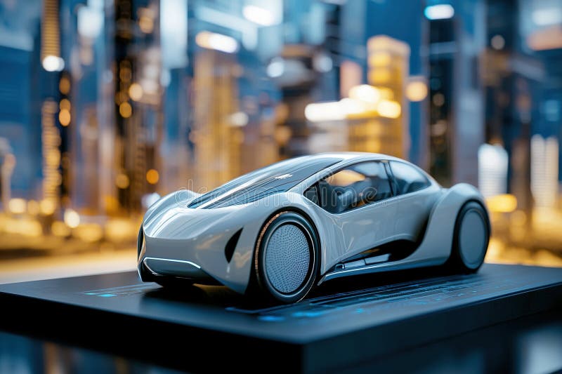 Futuristic Car Model in the Streets of a Modern City of the Future. Ai ...