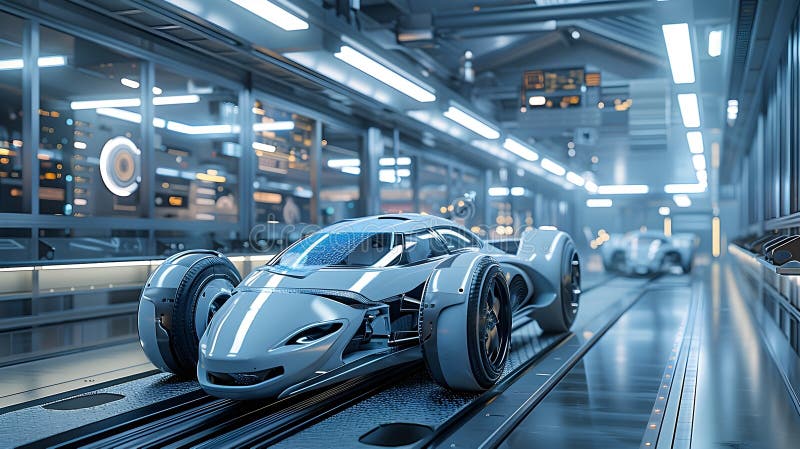 Futuristic Car in Modern Technology Factory Stock Illustration ...