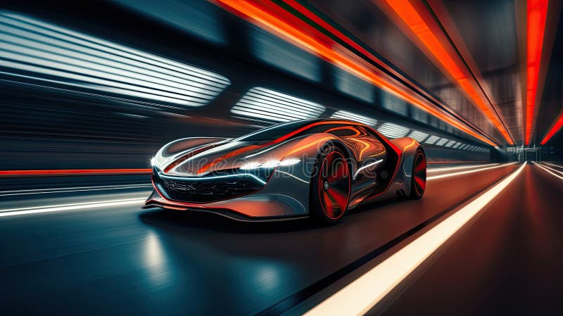 Futuristic Car in Motion - Front Perspective View Stock Illustration ...