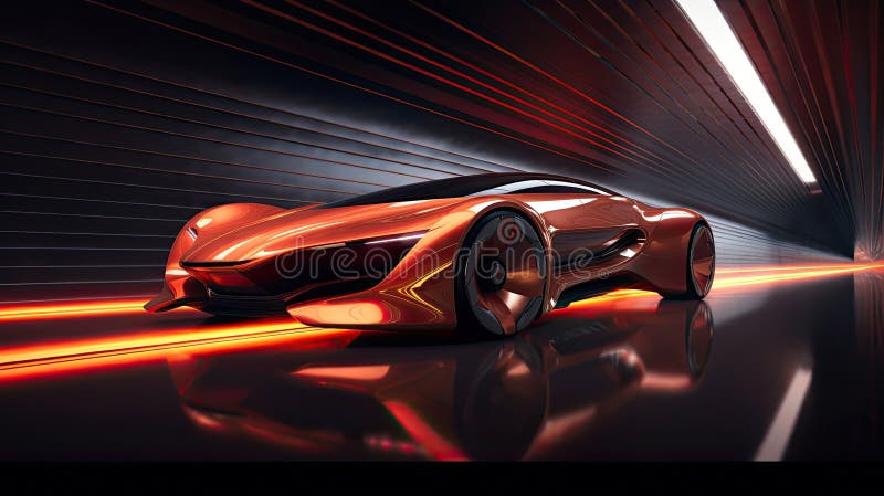 Futuristic Car in Motion - Front Perspective View Stock Illustration ...