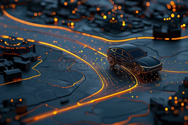 A Futuristic Car Navigates a Glowing Cityscape Showcasing Advanced ...
