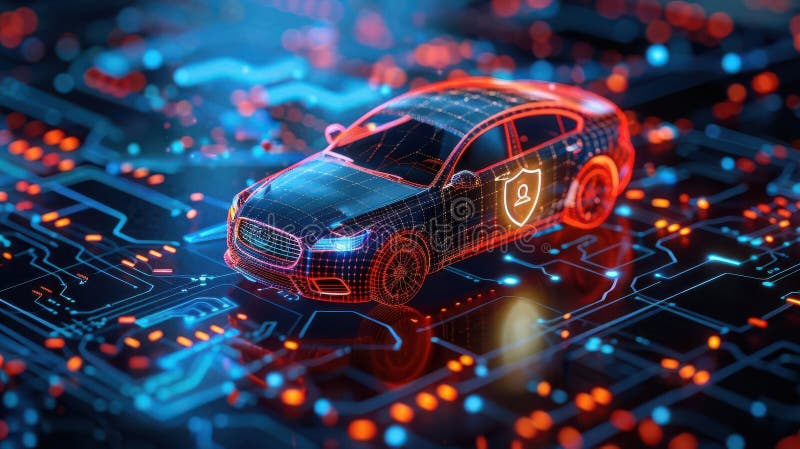 Futuristic Car on a Neon-lit Circuit Board, Symbolizing Advanced ...