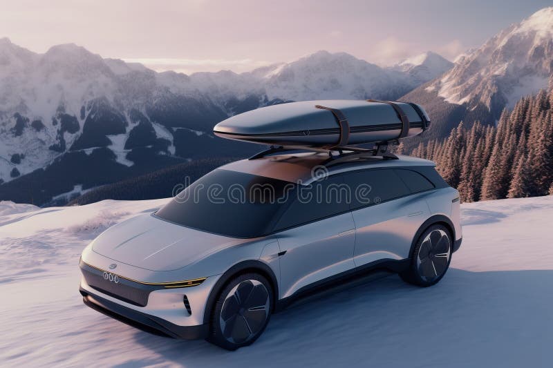 Futuristic Car with Roof Cargo Box. Generative AI Stock Illustration ...